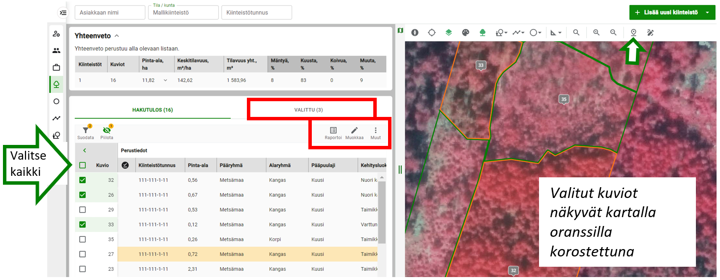 Kuvioiden valinta – ForestKIT tuki